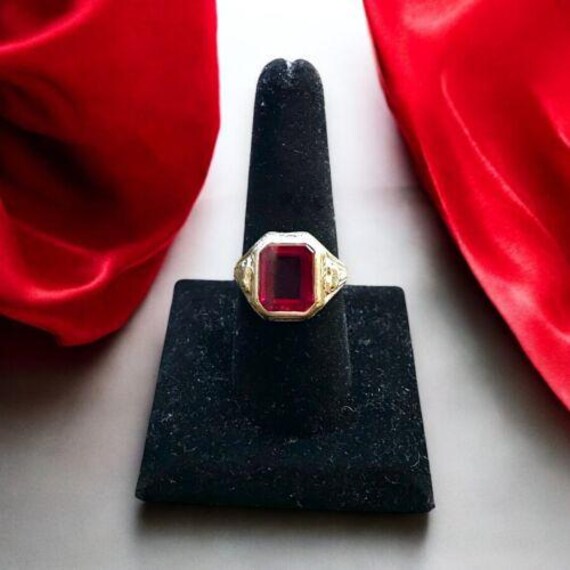 Art Deco 14k White Gold Synthetic Red Ruby Bezel Set … - Gem
