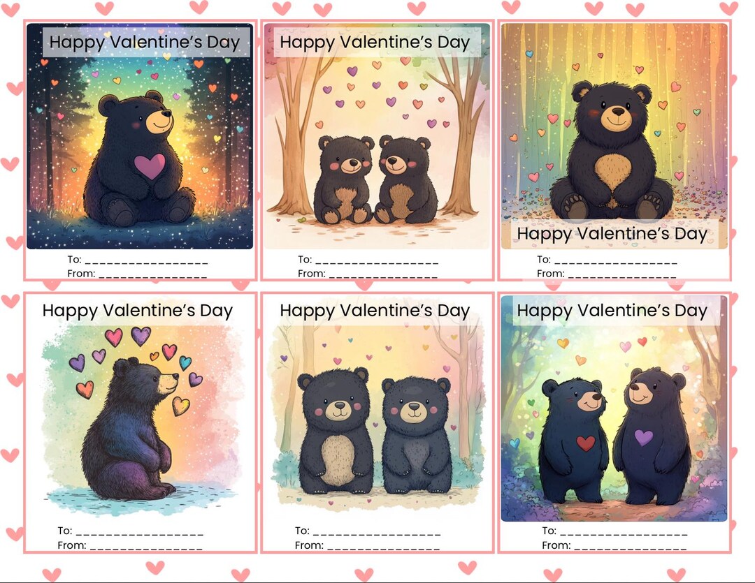 Bear Valentine Card Set - Etsy