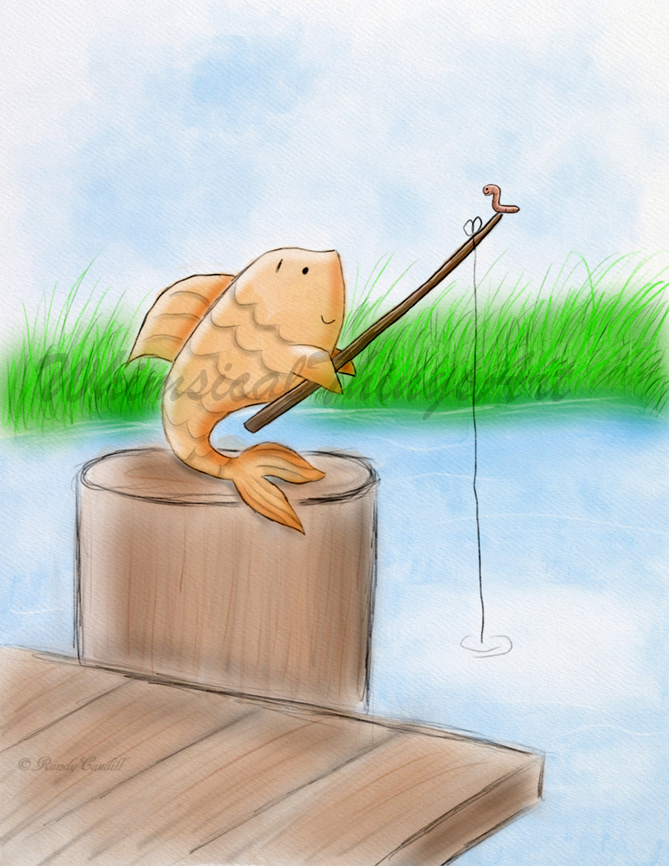 A Fish Fishing - Digital Art - Instant Download - Etsy