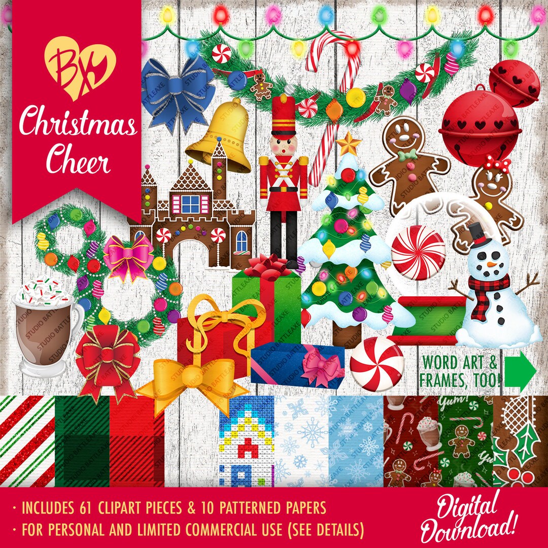 Christmas Cheer FULL KIT (clipart & Papers) - Etsy