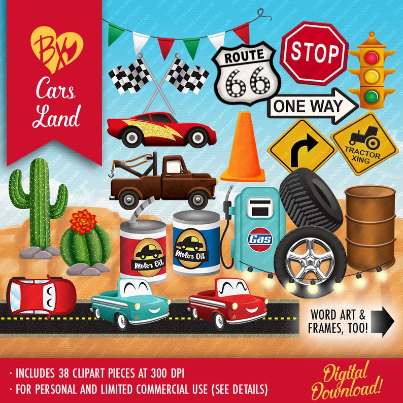 Cars Land CLIP ART ONLY - Etsy
