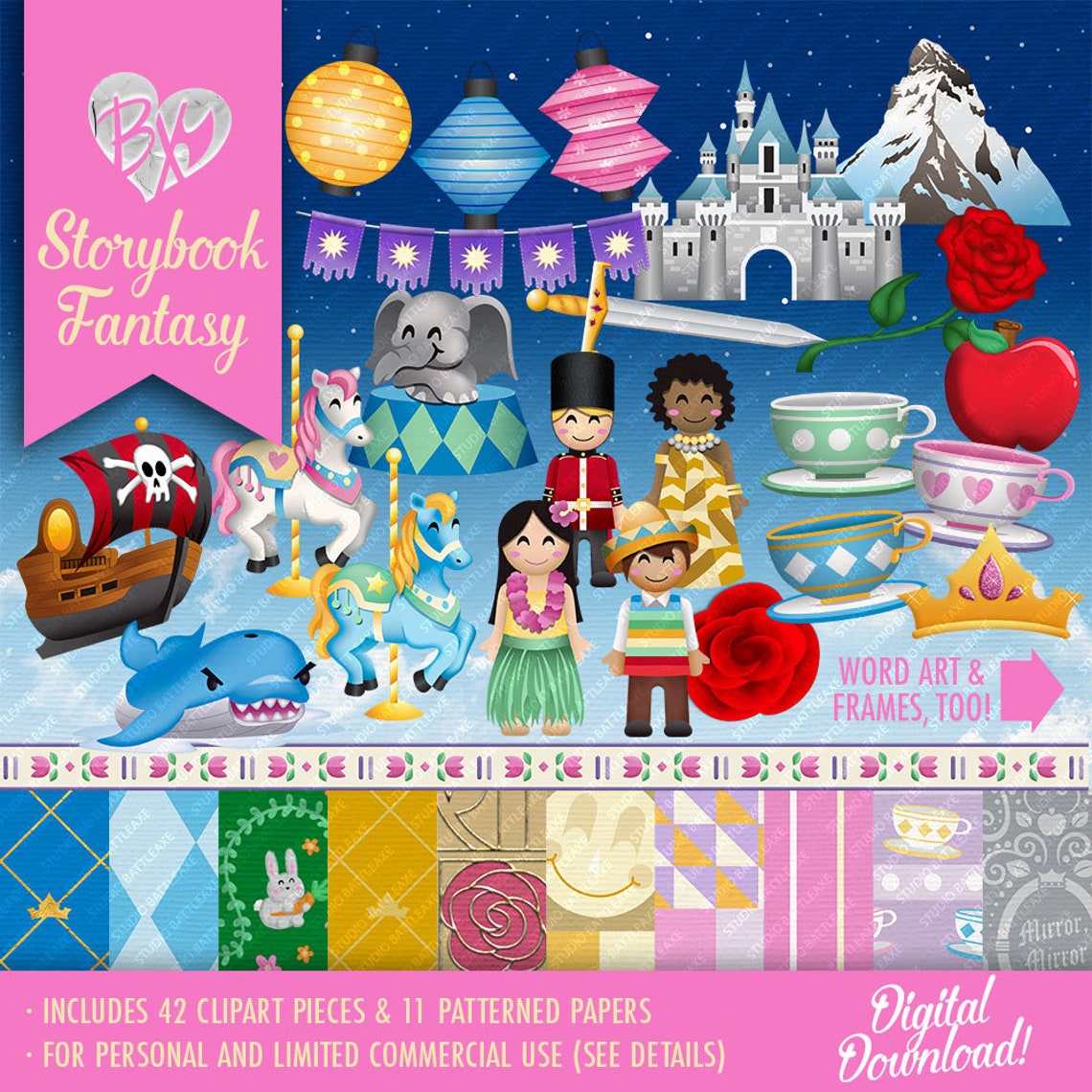 Storybook Fantasy FULL KIT clip Art & Papers - Etsy