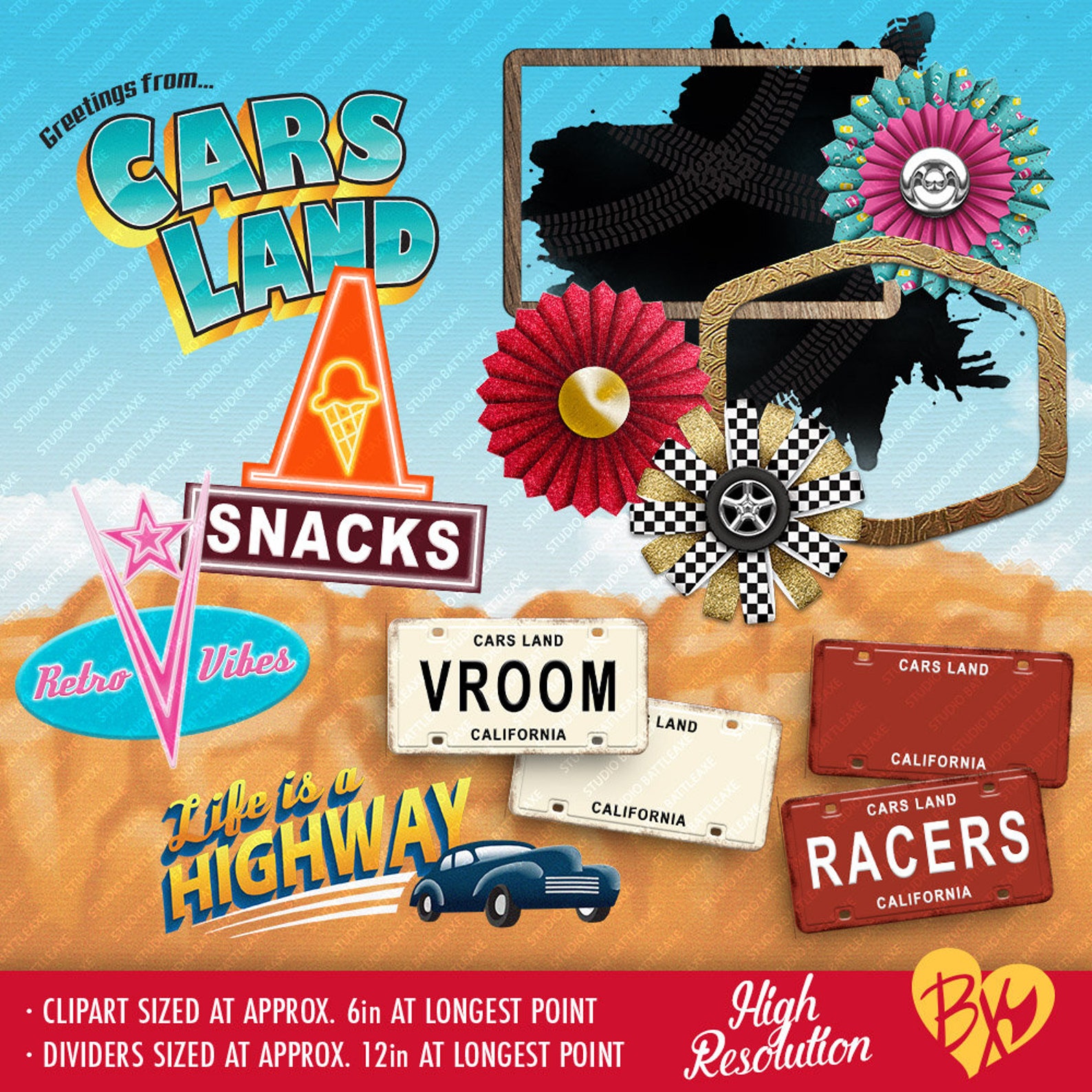 Cars Land FULL KIT (clip Art & Papers) - Etsy