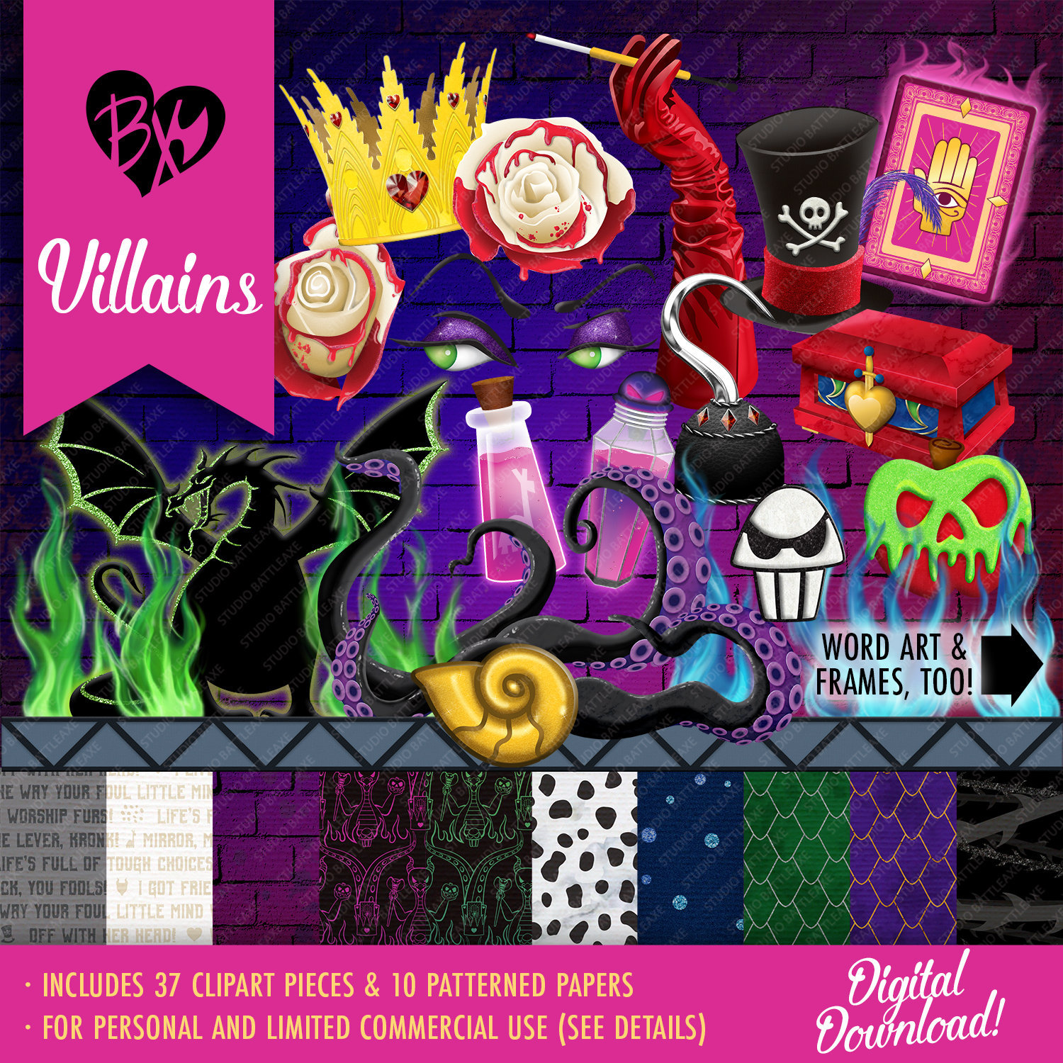 Villains FULL KIT (clipart & Papers) - Etsy