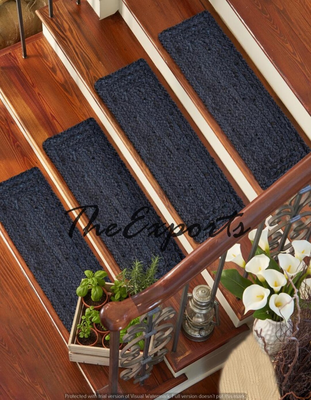 9x30" Braided Jute Carpet Stair Treads, Non-slip Modern Stair Step Rug ...