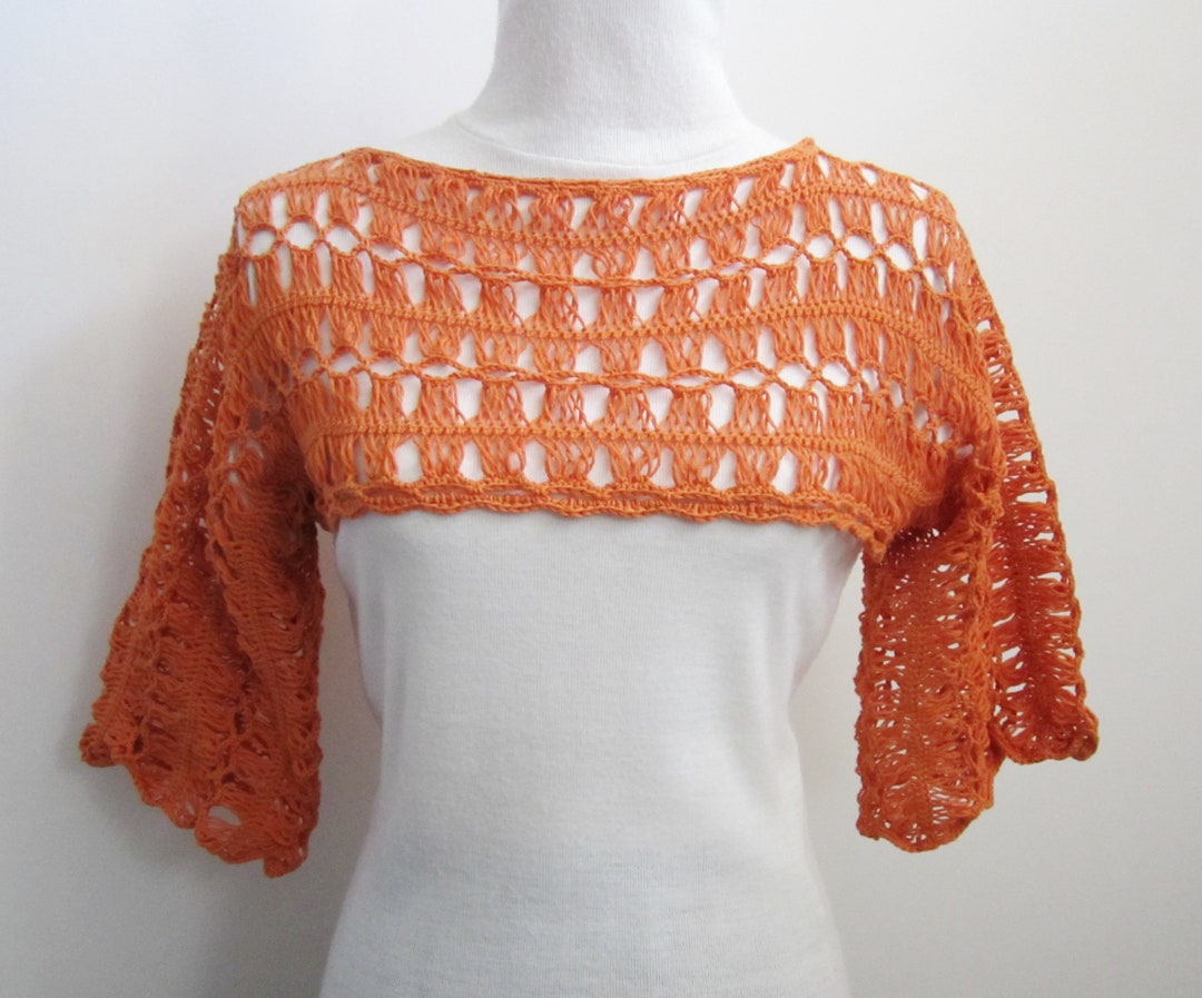 Short Orange Bolero in Egyptian Cotton Handmade Openwork, Elegant and ...