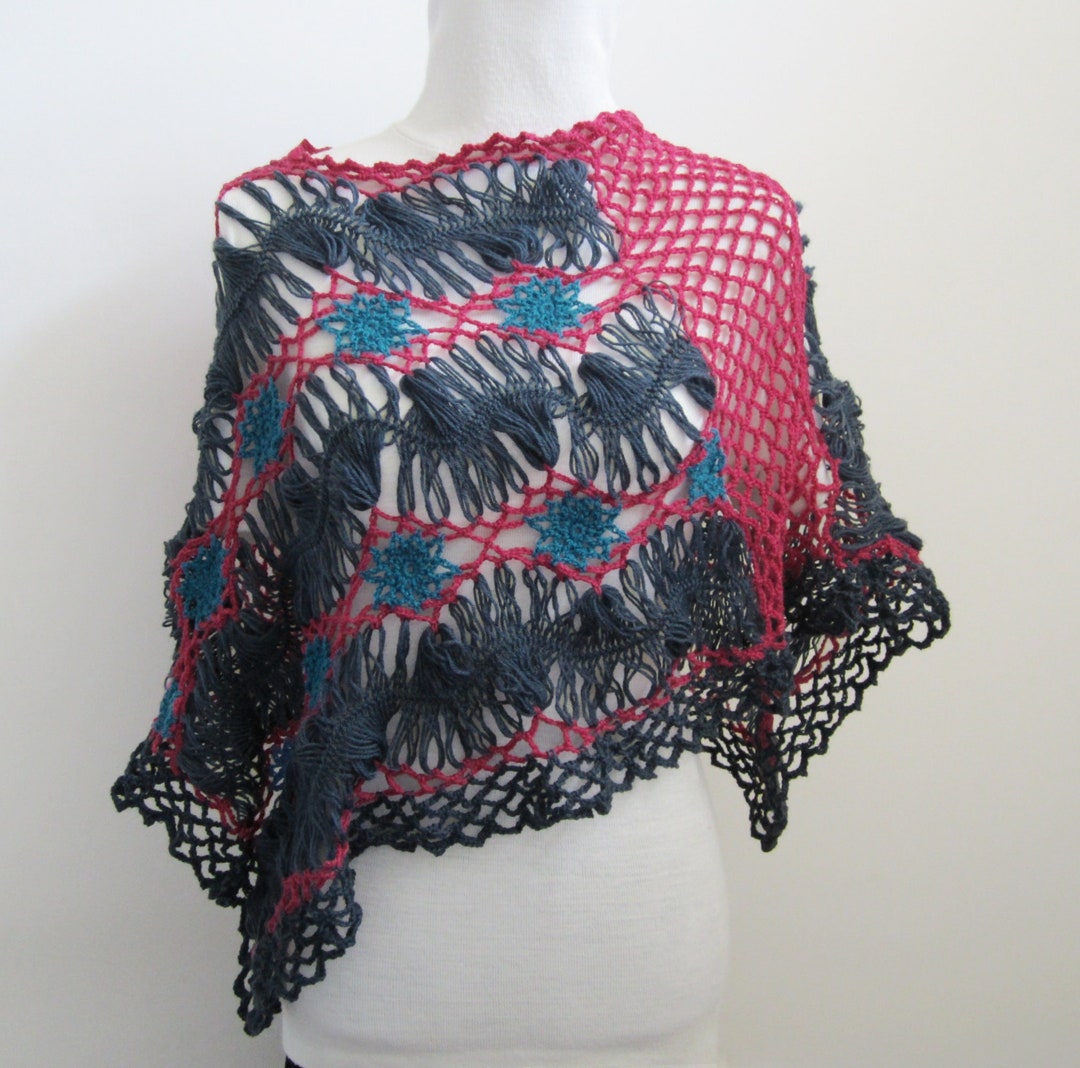 Crochet Wool Poncho Cape With Flowers, Shawl Poncho, Winter Shoulder ...