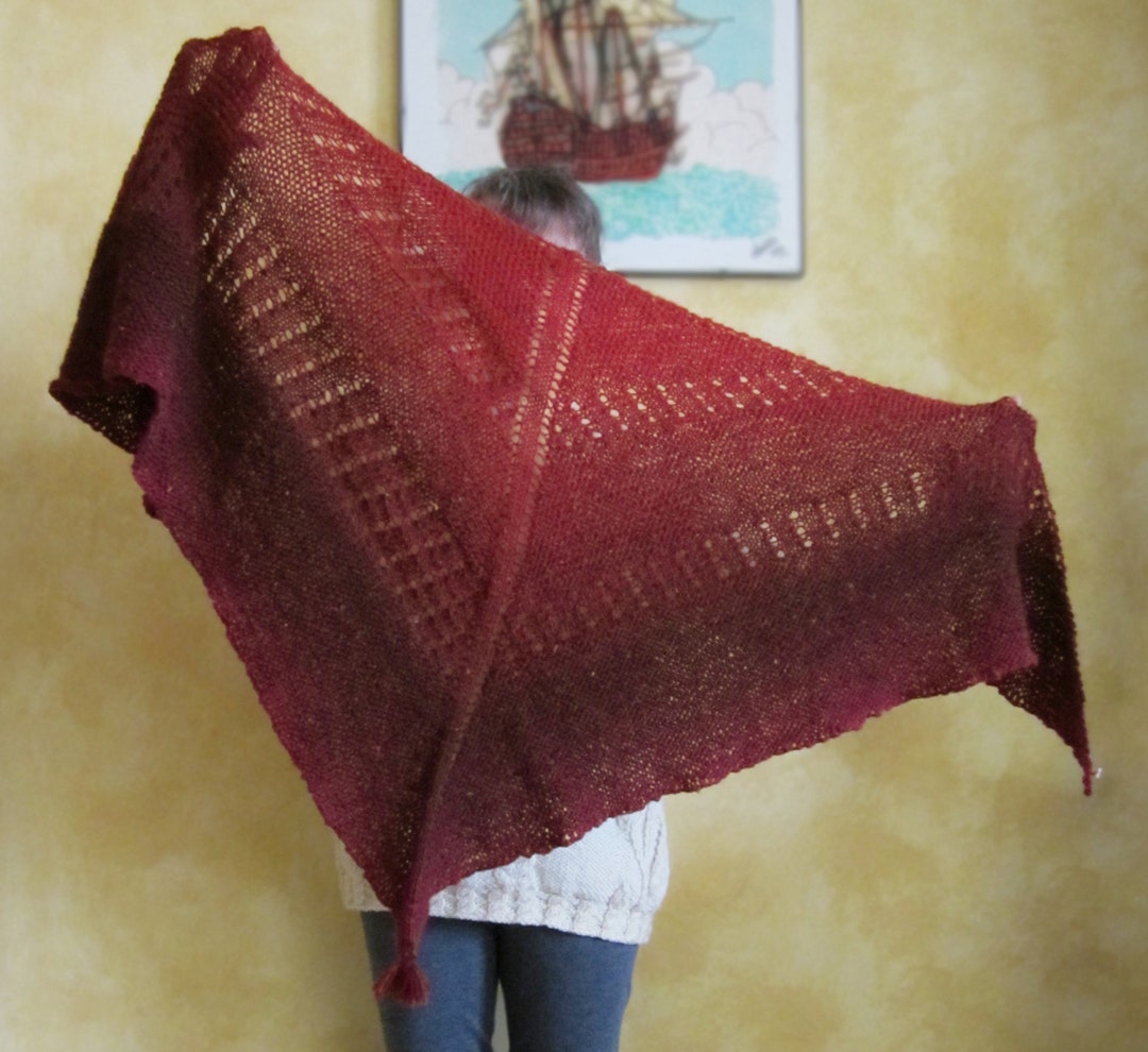 Shaded Openwork Shawl Knitted Merino Red Cyclamen Burgundy, Keffiyeh ...
