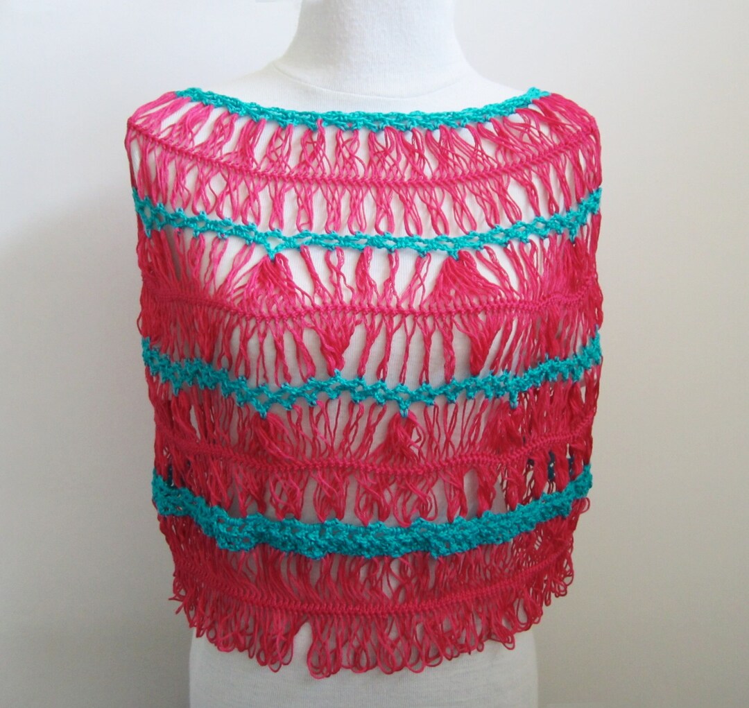 Crochet Bamboo Shoulder Wrap, Crochet Turquoise Poncho Cape, Crochet ...