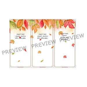 Editable BOOKMARK Templates - Fall - Personalize, Add Your Own Text ...