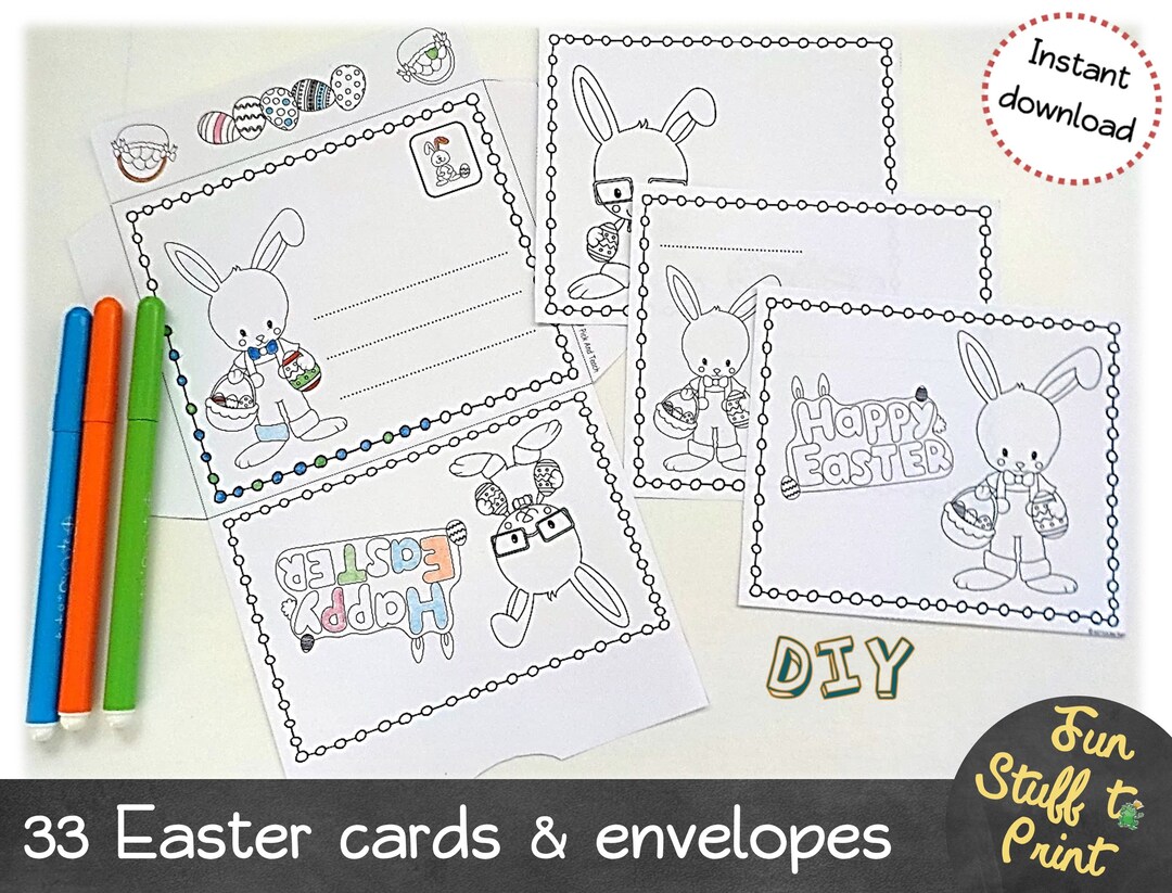 33 Coloring Easter Cards for Kids Printable Instant Download Pdf Print ...