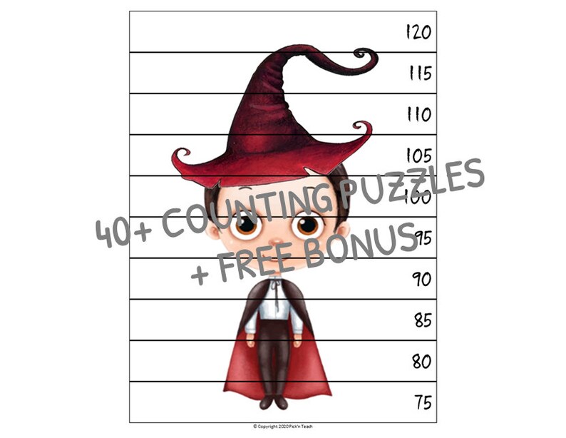 Number PUZZLES for Wizards to Learn Counting by 1s, 2s, 3s, 5s, 10s ...