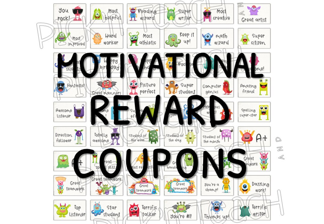 EDITABLE Reward Coupons "cute Monsters" 54 Print & Go Coupons + 18 ...