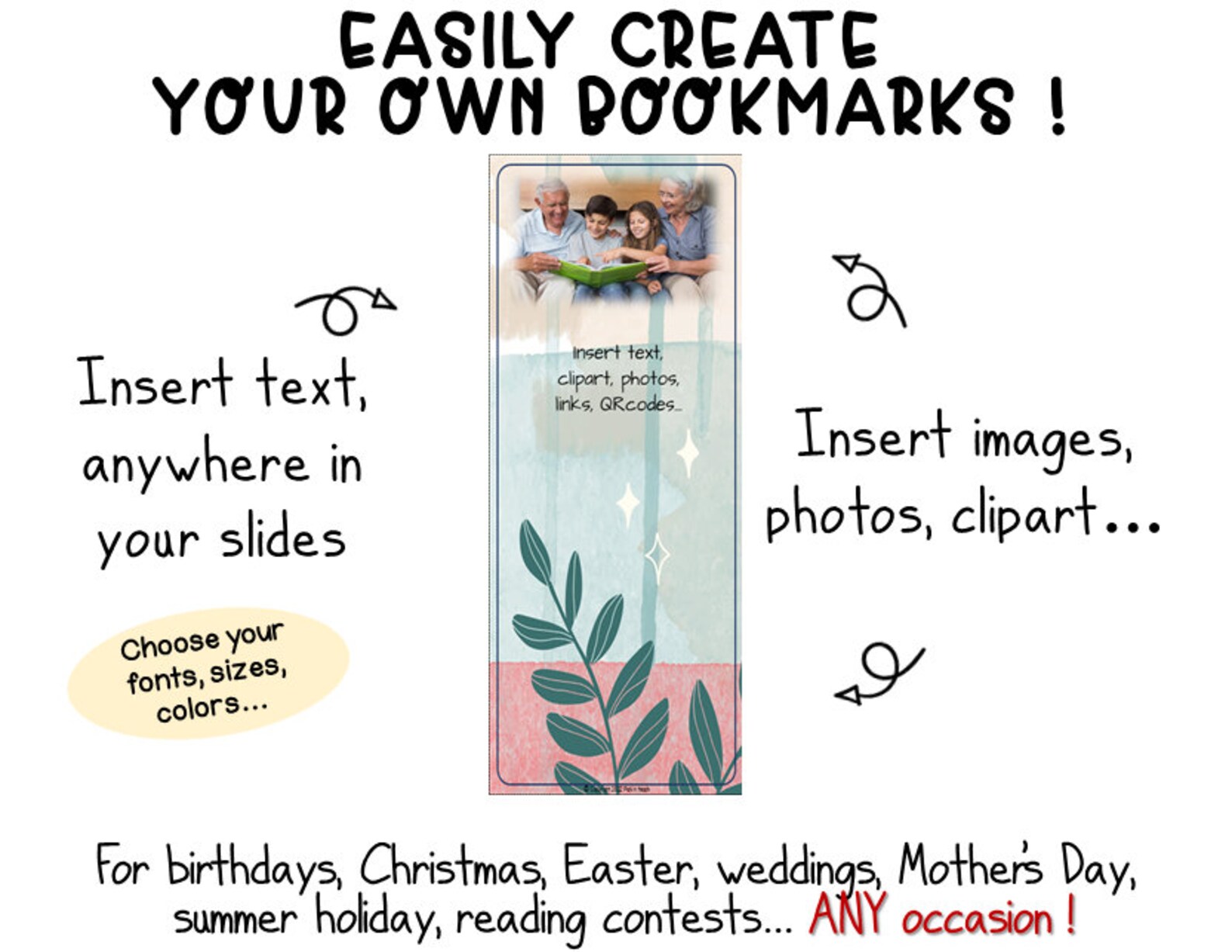 Editable BOOKMARK Templates of Abstract NATURE - Add Your Own Text and ...