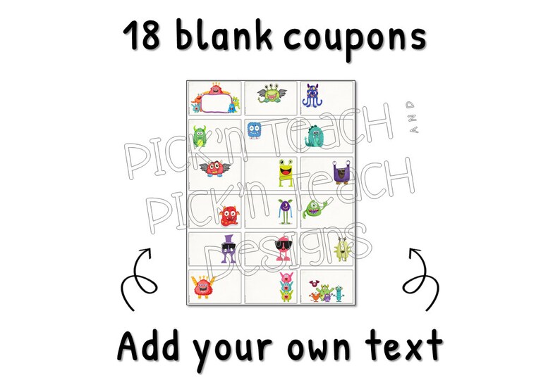 EDITABLE Reward Coupons "cute Monsters" 54 Print & Go Coupons + 18 ...