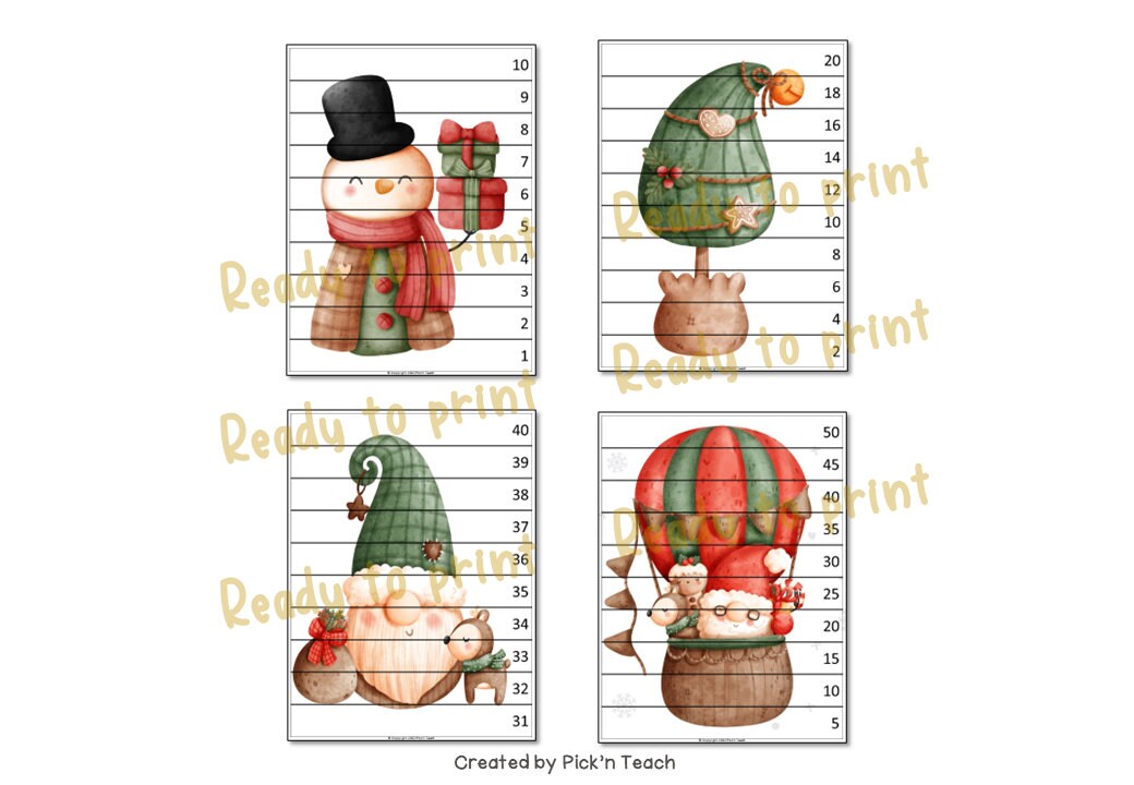 Christmas NUMBER PUZZLES to Learn Counting by 1s, 2s, 3s, 5s, 10s, 50s ...