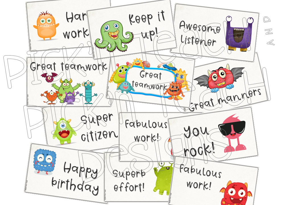 EDITABLE Reward Coupons "cute Monsters" 54 Print & Go Coupons + 18 ...