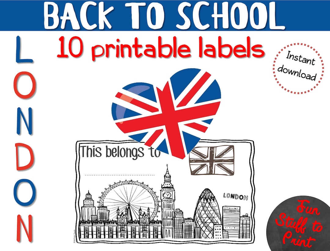 10 Printable Labels "london" for School, Home, Back to School - Instant ...
