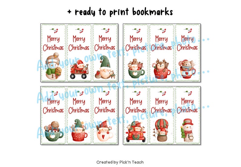 Editable BOOKMARK Templates for Christmas Add Your Own Text and Images ...