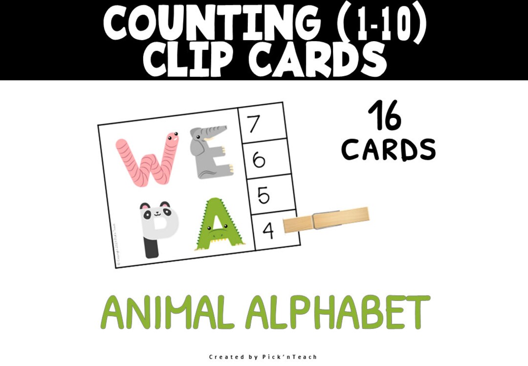 Counting Clip Cards . Animal Alphabet ABC. Preschool Montessori . Learn ...