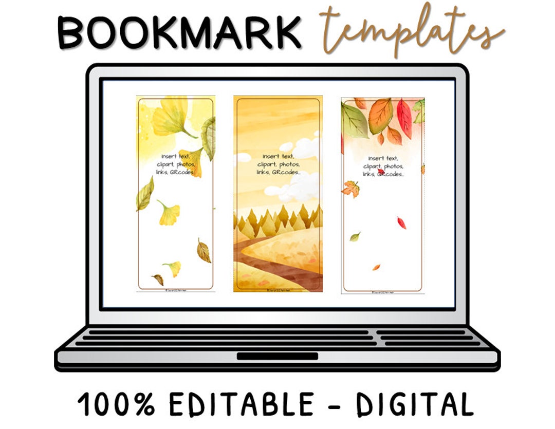 Editable BOOKMARK Templates - Fall - Personalize, Add Your Own Text ...