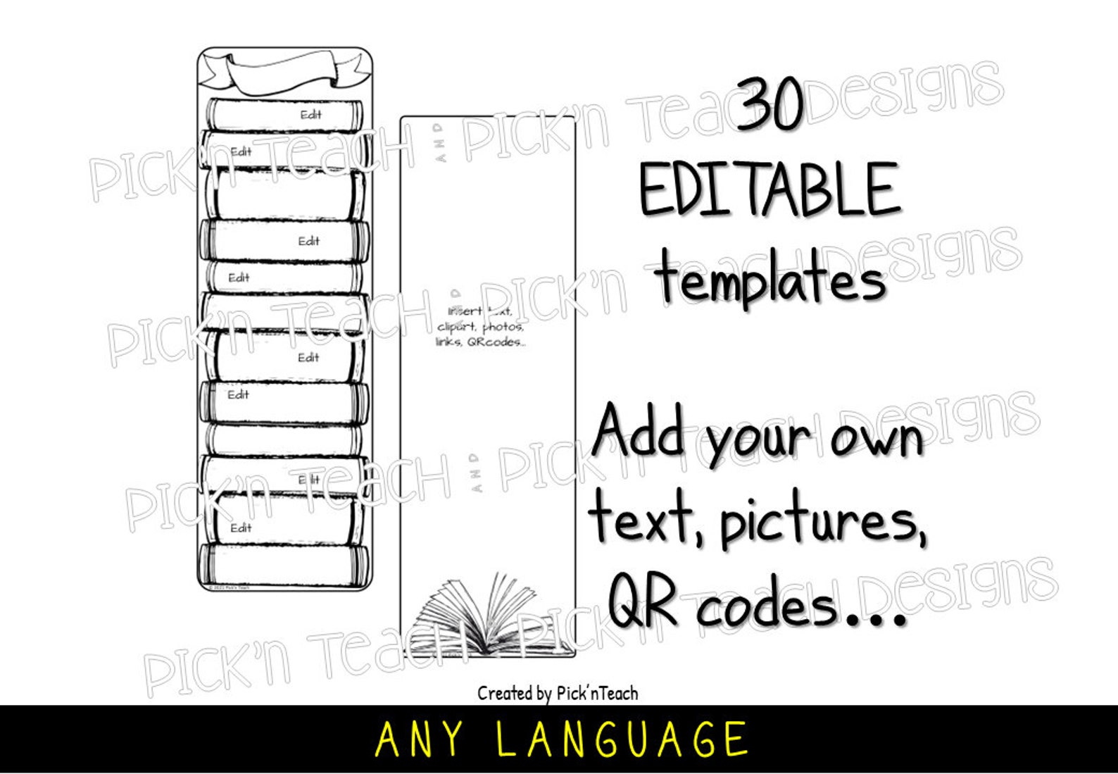 EDITABLE Bookmark Templates Add Your Text, Pictures... for Google ...