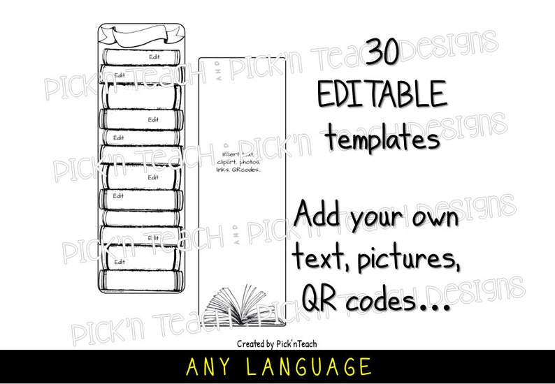 EDITABLE Bookmark Templates Add Your Text Pictures... for - Etsy