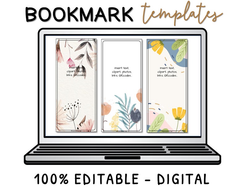 Editable BOOKMARK Templates With Flowers - Personalize With Your Own ...