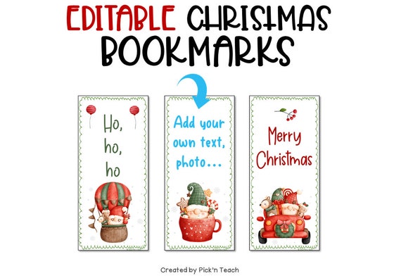 Editable BOOKMARK Templates for Christmas Add Your Own Text - Etsy