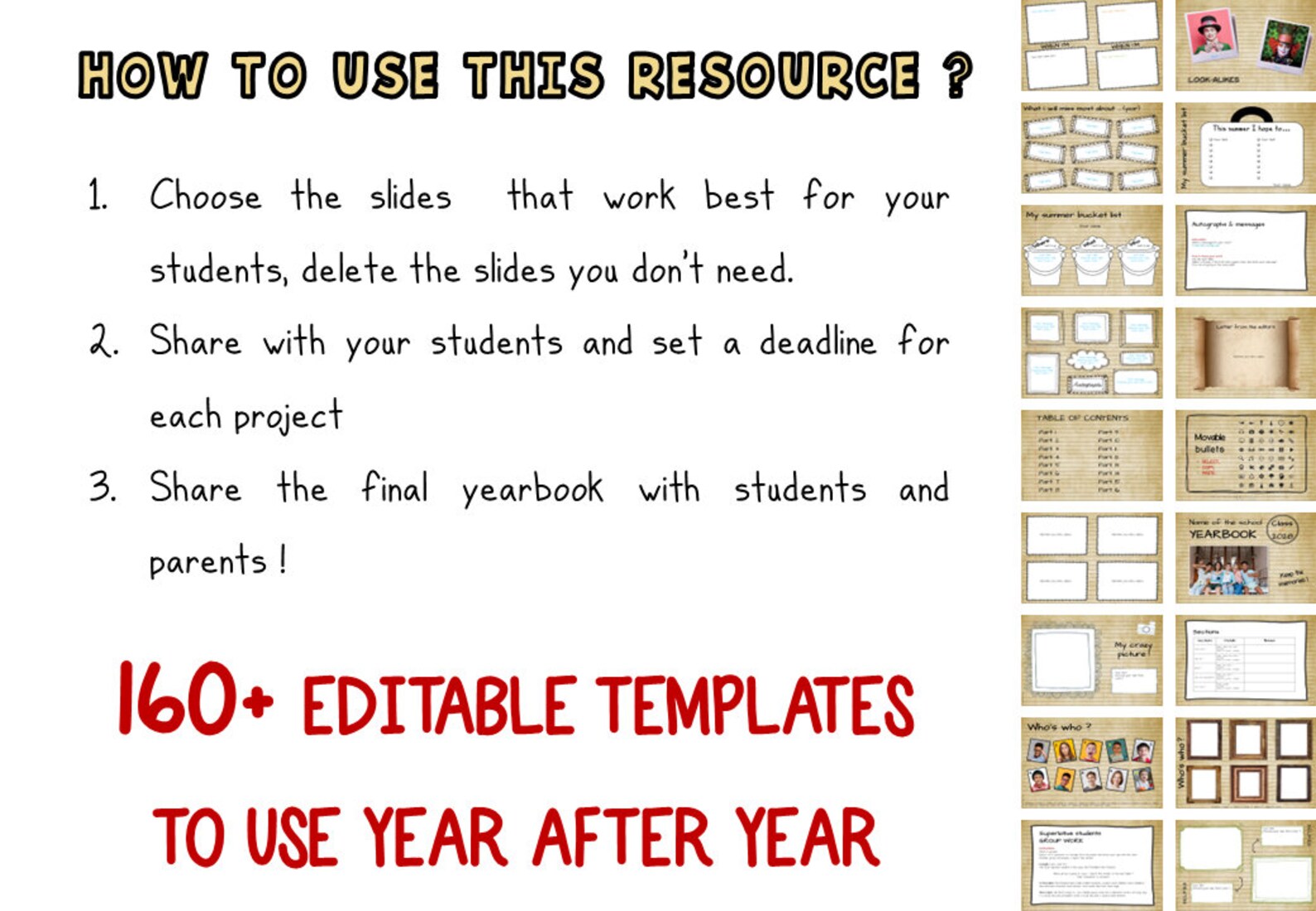 Digital Class Yearbook Template – Editable Memory Book (google Slides ...