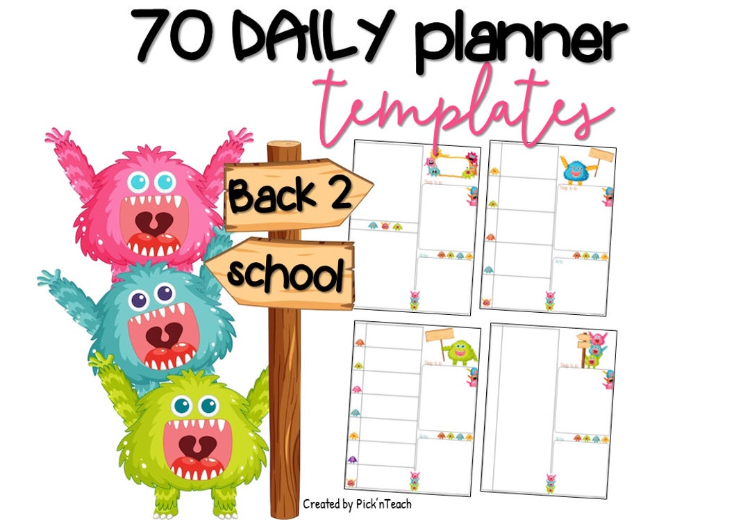 70 Printable DAILY Planner Templates "cute Fluffy Monsters" Organize ...