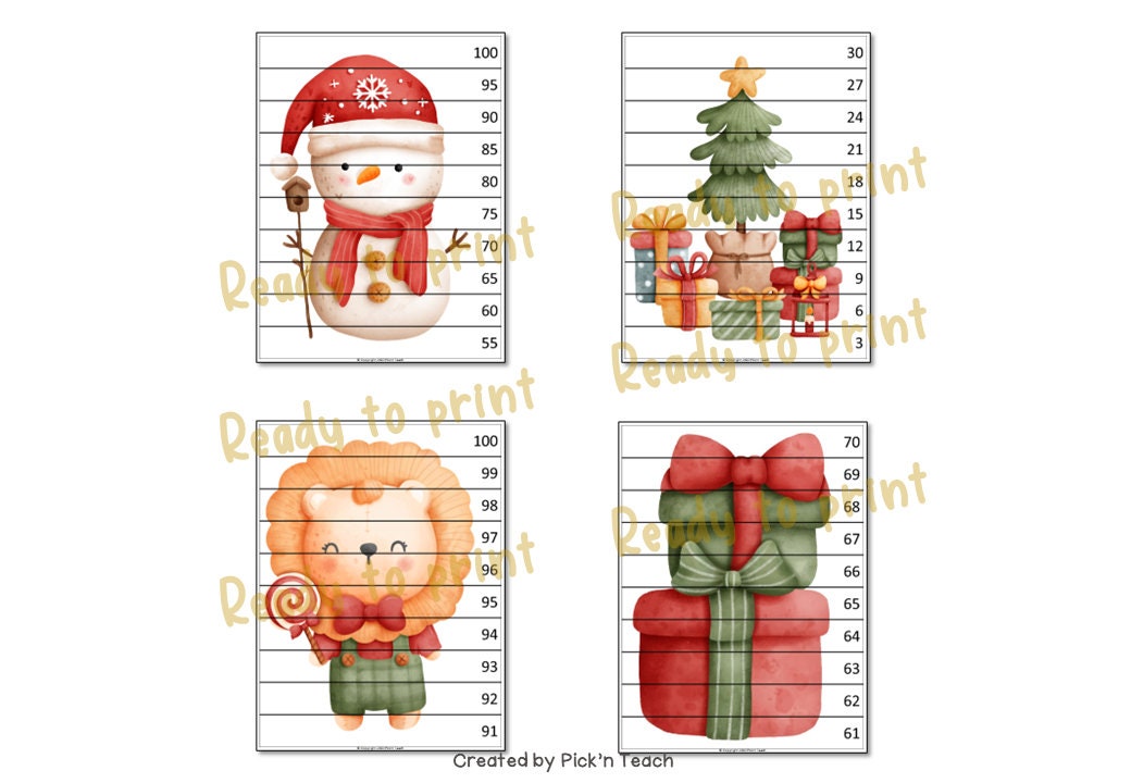 Christmas NUMBER PUZZLES to Learn Counting by 1s, 2s, 3s, 5s, 10s, 50s ...