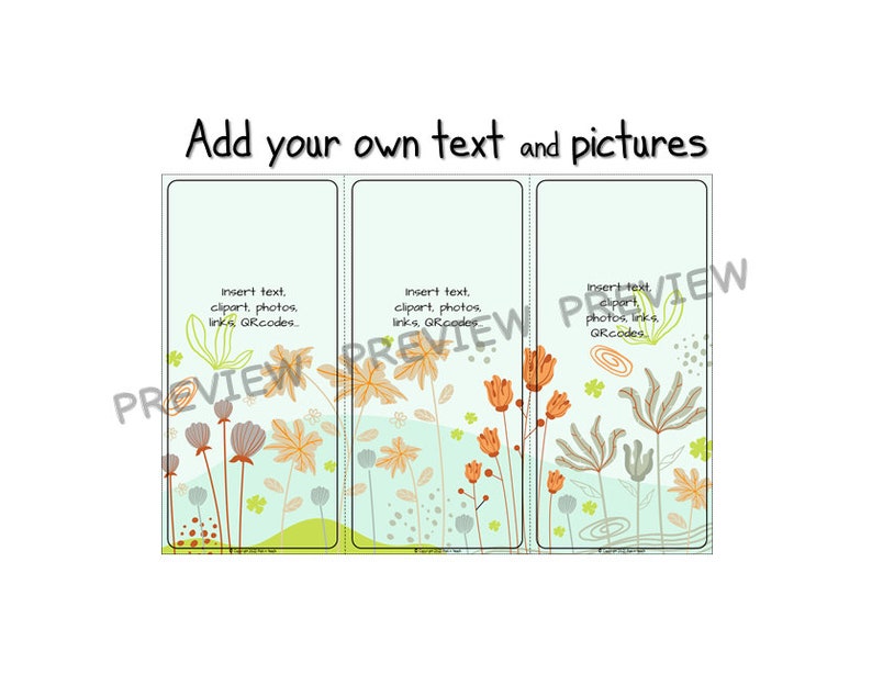 Editable BOOKMARK Templates With Flowers - Personalize With Your Own ...