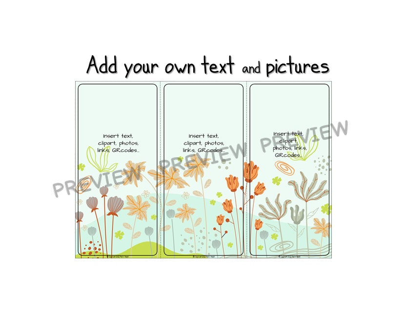 Editable BOOKMARK Templates With Flowers - Personalize With Your Own ...
