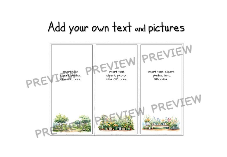 21 BOOKMARK Templates "gardens, Plants and Flowers" - Add Your Own Text ...