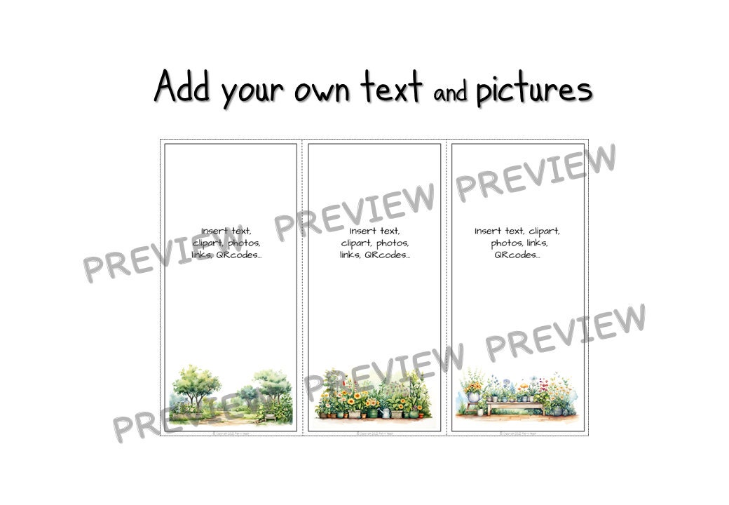 Editable BOOKMARK Templates gardens, Plants and Flowers Add Your Own ...