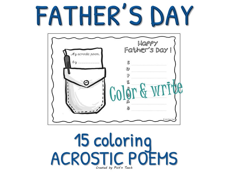 Father’s Day Acrostic Poems to Write and Color for Kids - Etsy