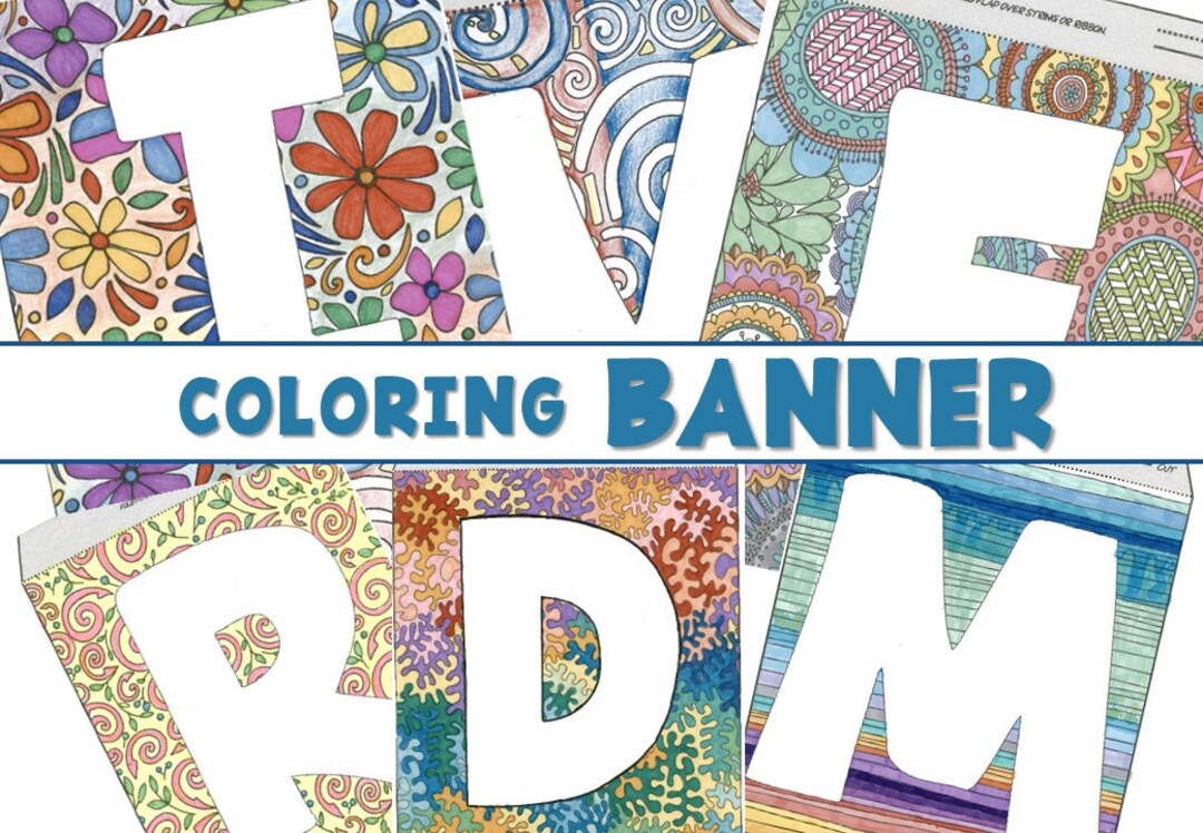 Coloring Banner Printable Template - Letters, Numbers, Symbols (digital ...