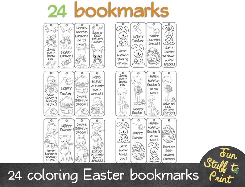 24 Coloring Easter Bookmarks for Kids Printable Instant Download Pdf ...