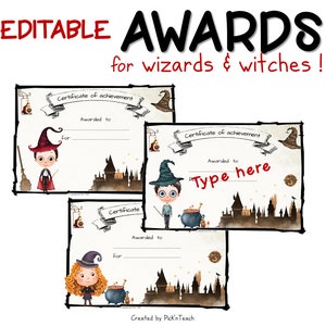 20 EDITABLE Digital Award Certificates for Wizards and Witches for ...