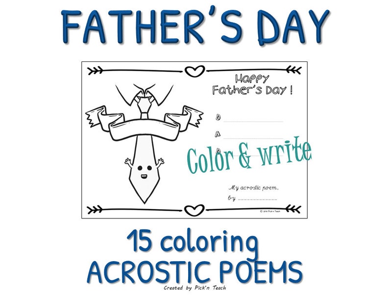 Father’s Day Acrostic Poems to Write and Color for Kids - Etsy