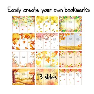 Editable BOOKMARK Templates - Fall - Personalize, Add Your Own Text ...