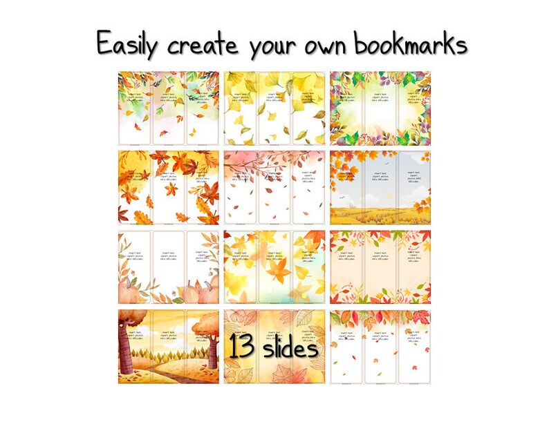 Editable BOOKMARK Templates - Fall - Personalize, Add Your Own Text ...