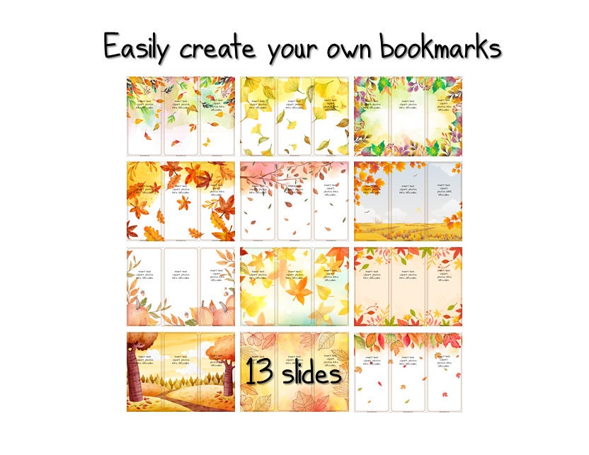 Editable BOOKMARK Templates - Fall - Personalize, Add Your Own Text ...