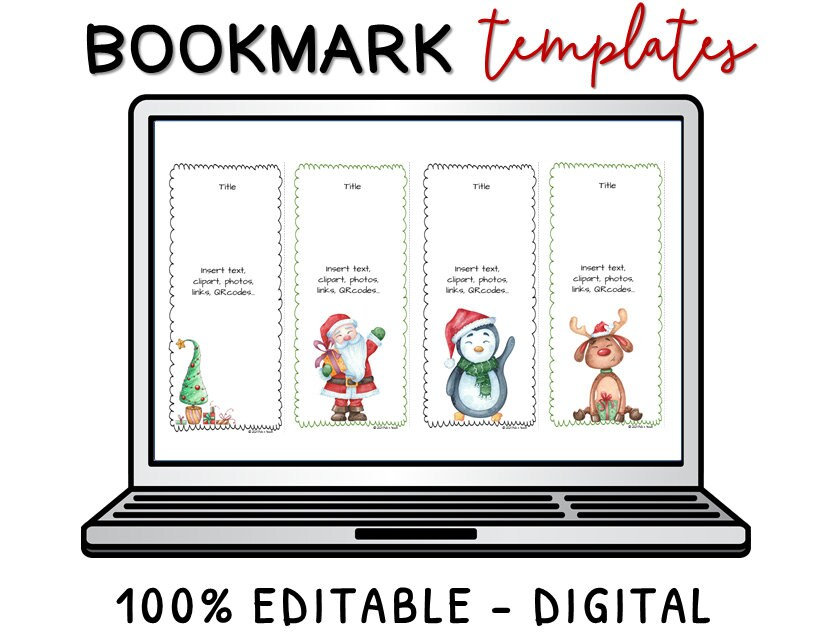 Editable Christmas BOOKMARK Templates - White - Personalize, Add Your ...
