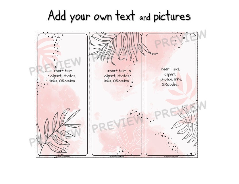 Editable BOOKMARK Templates - Watercolor Nature - Personalize, Add Your ...