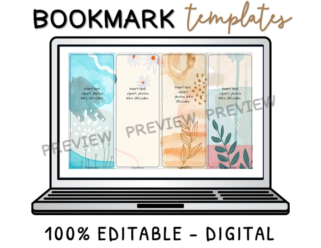 Editable BOOKMARK Templates of Abstract NATURE - Add Your Own Text and ...