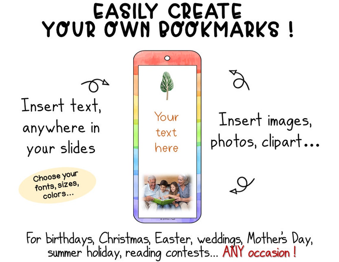 Editable Double-sided BOOKMARK Templates B&W and Colors - Add Your Own ...