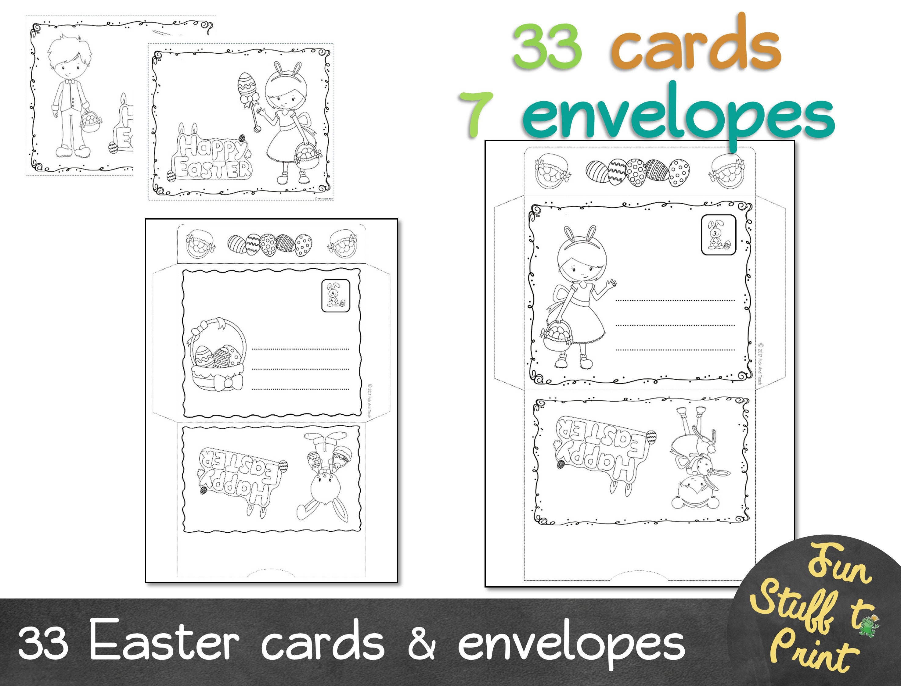 33 Coloring Easter Cards for Kids Printable Instant Download Pdf Print ...