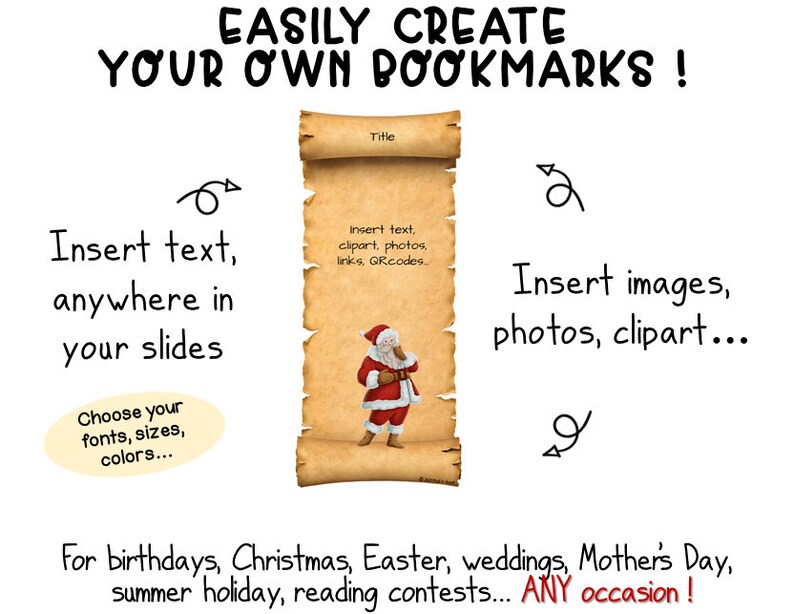 Editable Christmas BOOKMARK Templates - Parchment - Add Your Own Text ...